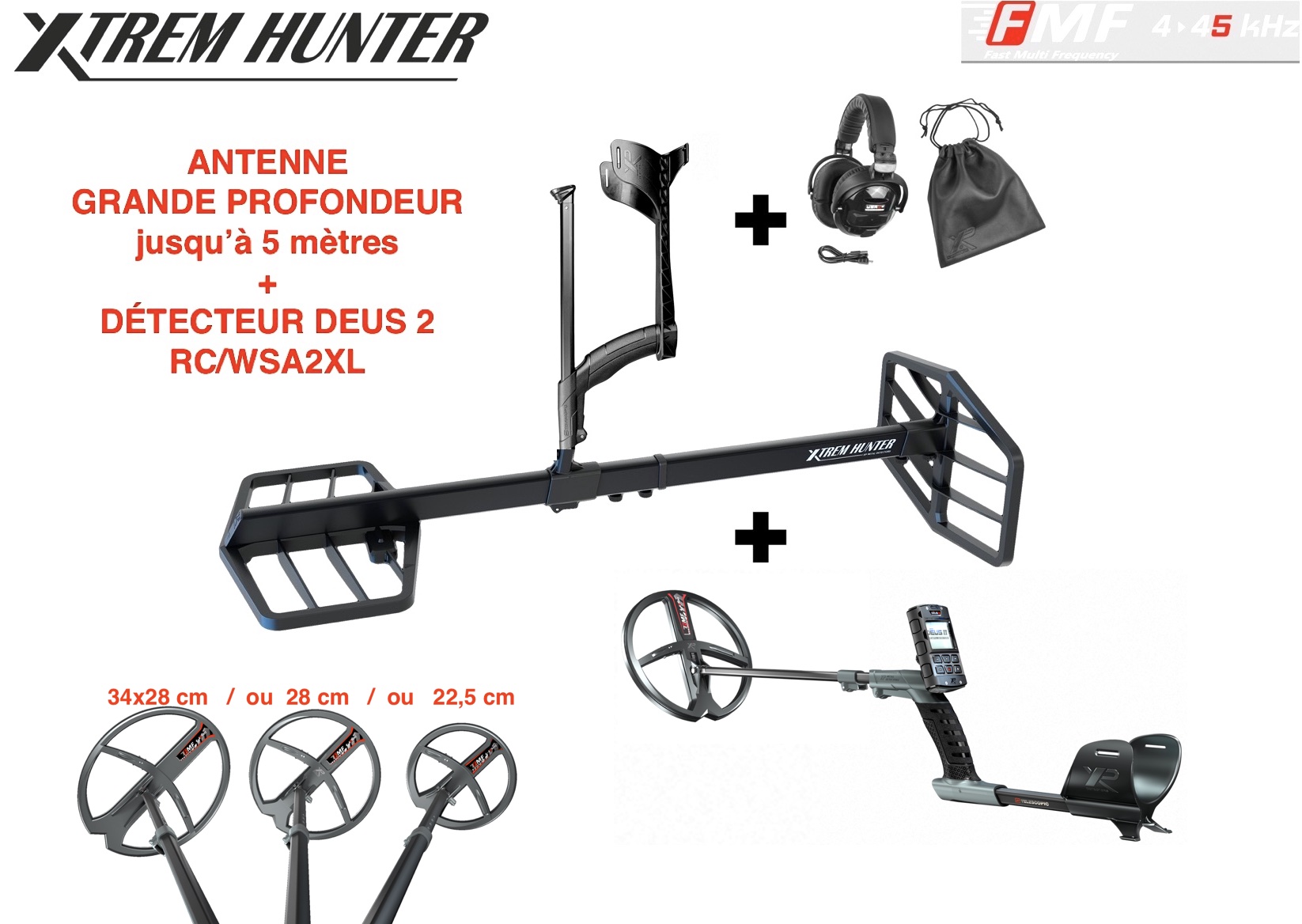 DÉTECTEUR XP XTREM HUNTER – GRANDE PROFONDEUR- Antenne + DEUS2 RC Disque au choix + WSA2XL – Sud ...